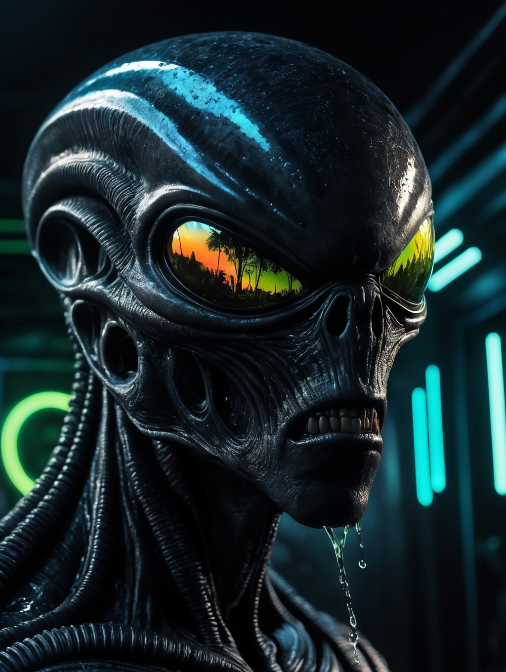 Premium Free ai Images | alien camping trailer made of black alien ...