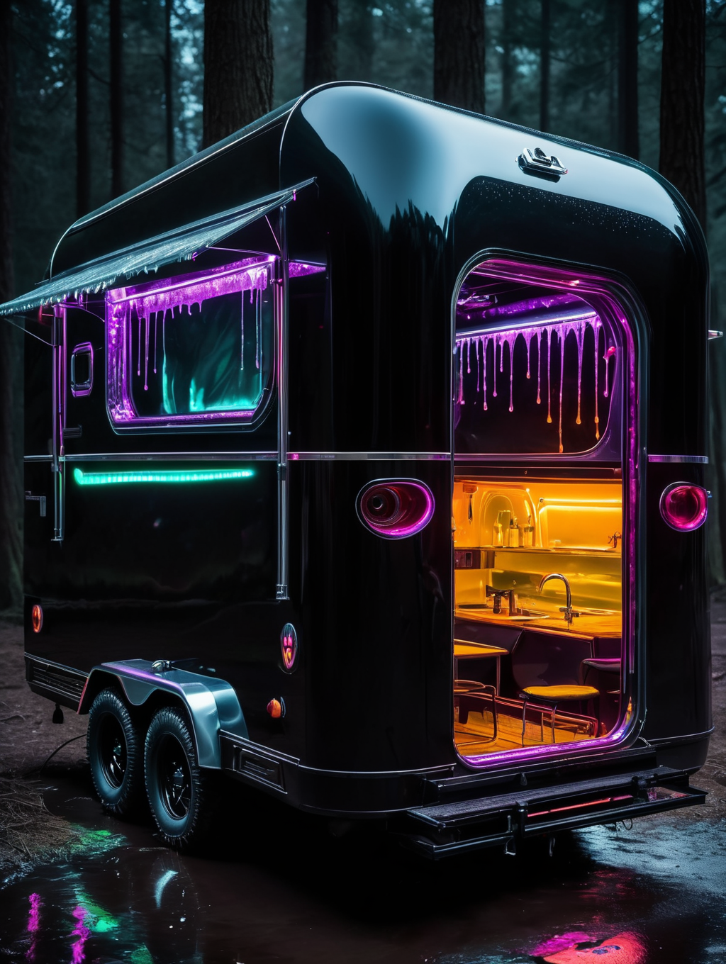 Premium Free ai Images | alien camping trailer made of black alien ...
