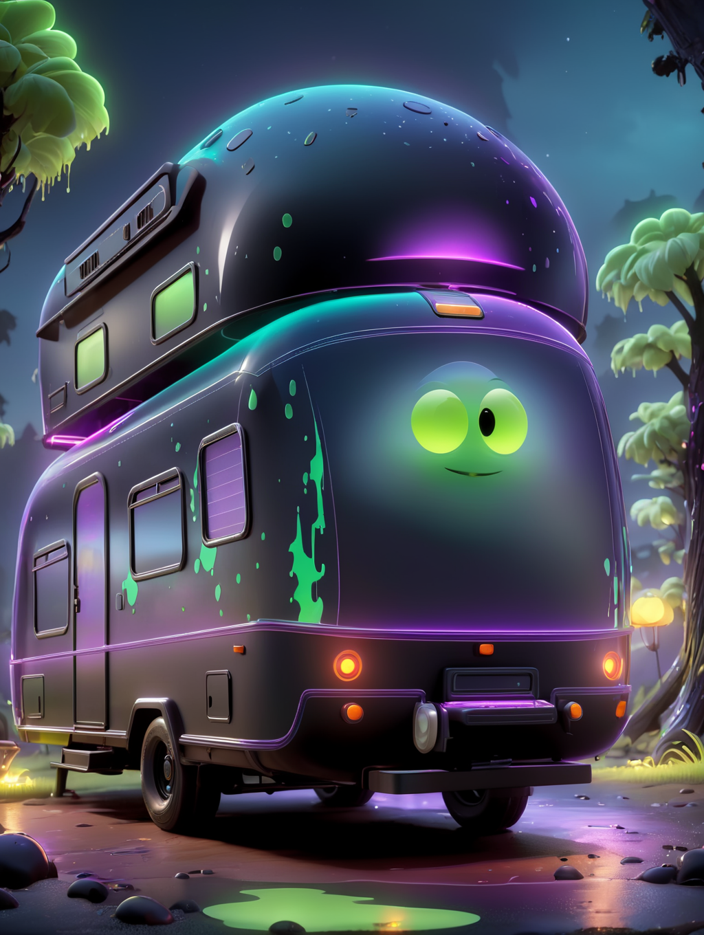 Premium Free ai Images | alien camping trailer made of black alien ...
