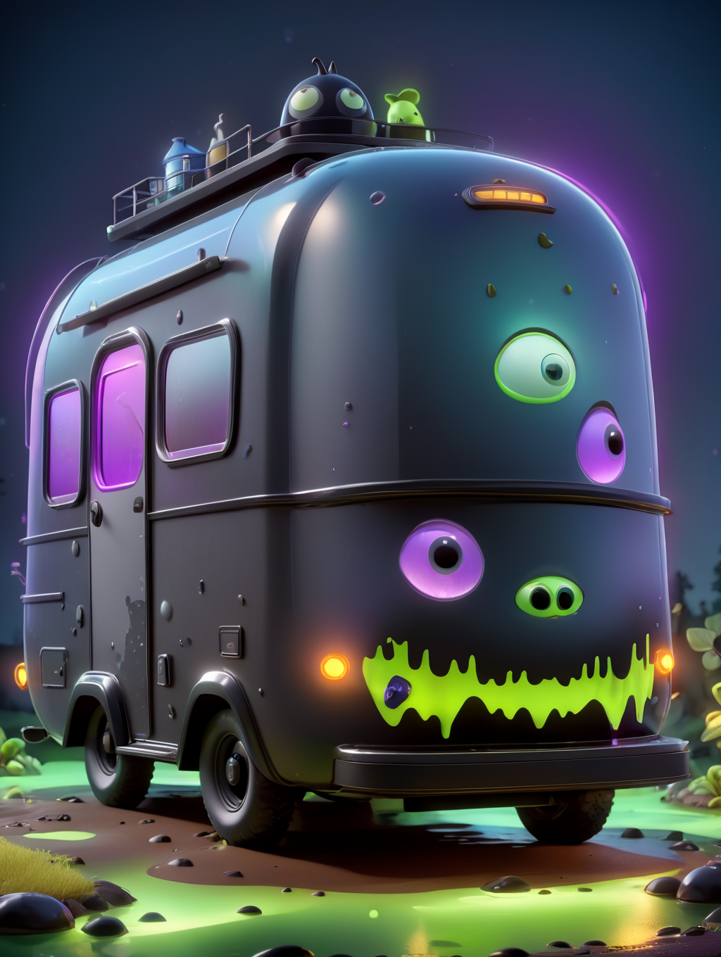 Premium Free ai Images | alien camping trailer made of black alien ...