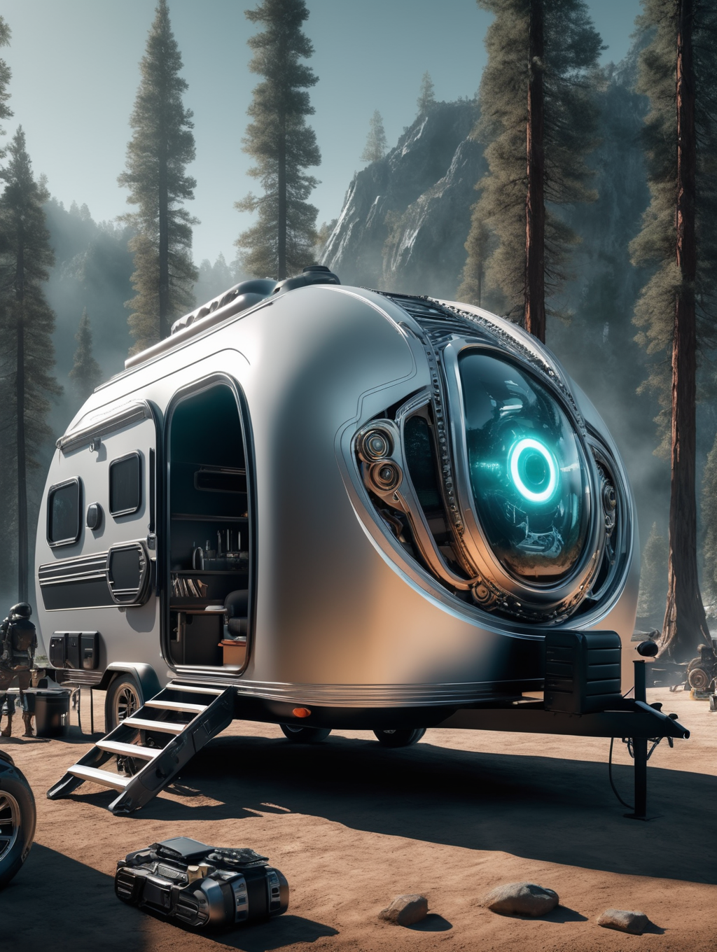 Premium Free ai Images | alien camping trailers biomechanics full ...