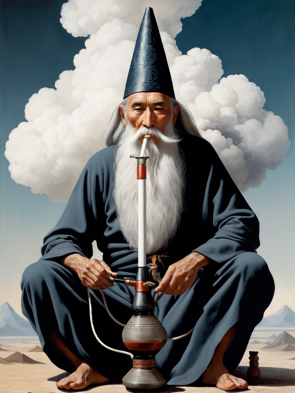 Premium Free ai Images | old wizard with long beard sitting cross ...
