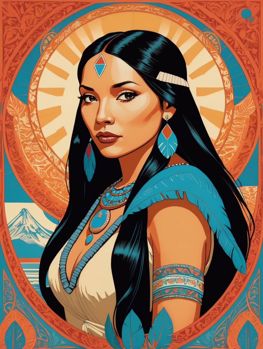 Premium Free ai Images | pocahontas illustration screen print portrait ...