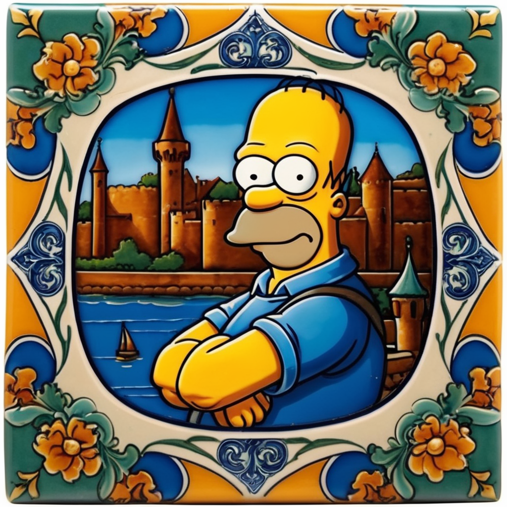 Premium Free ai Images | square ceramic glazed tile with medieval art ...