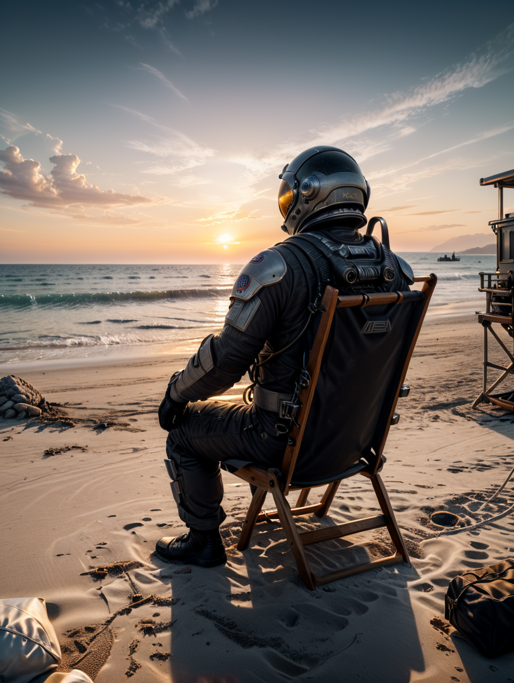 Premium Free ai Images | an astronaut sitting on beach chair on ...