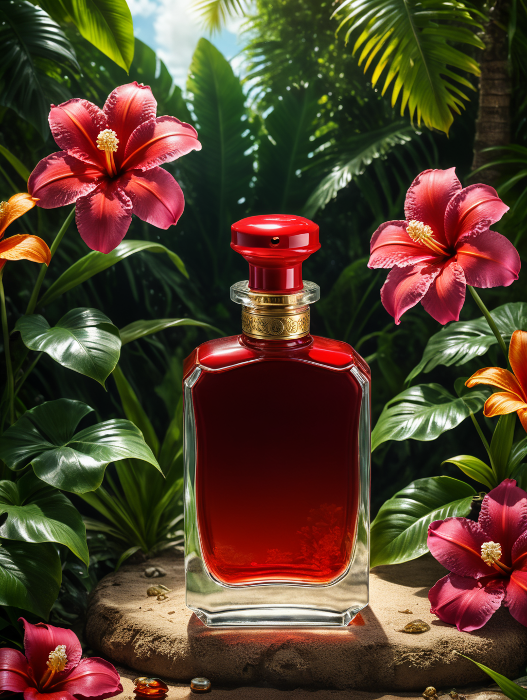 Premium Free ai Images | an ad shot of plain perfume red bottle in ...