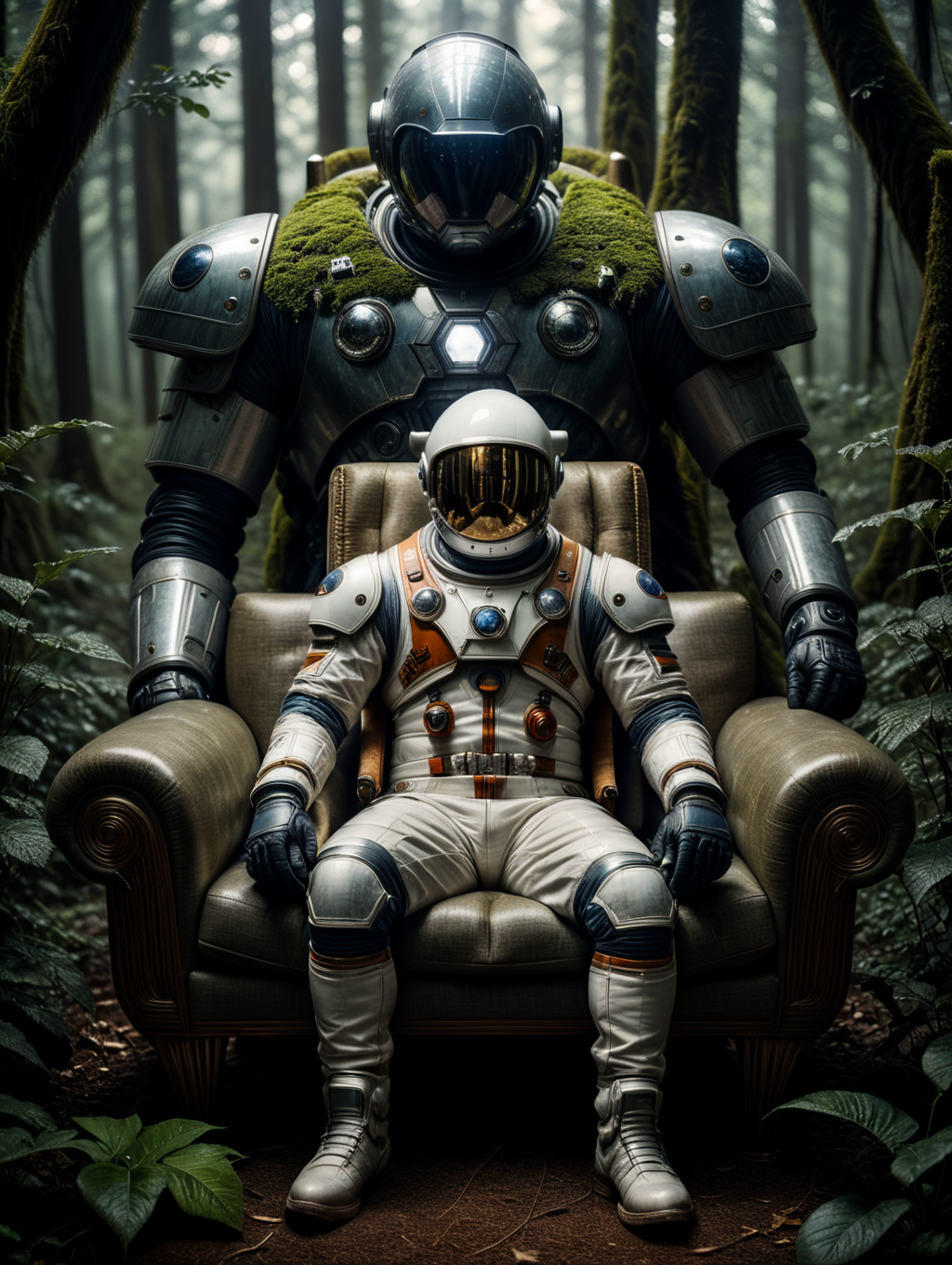Premium Free ai Images | spaceman sitting on couch in the middle of ...