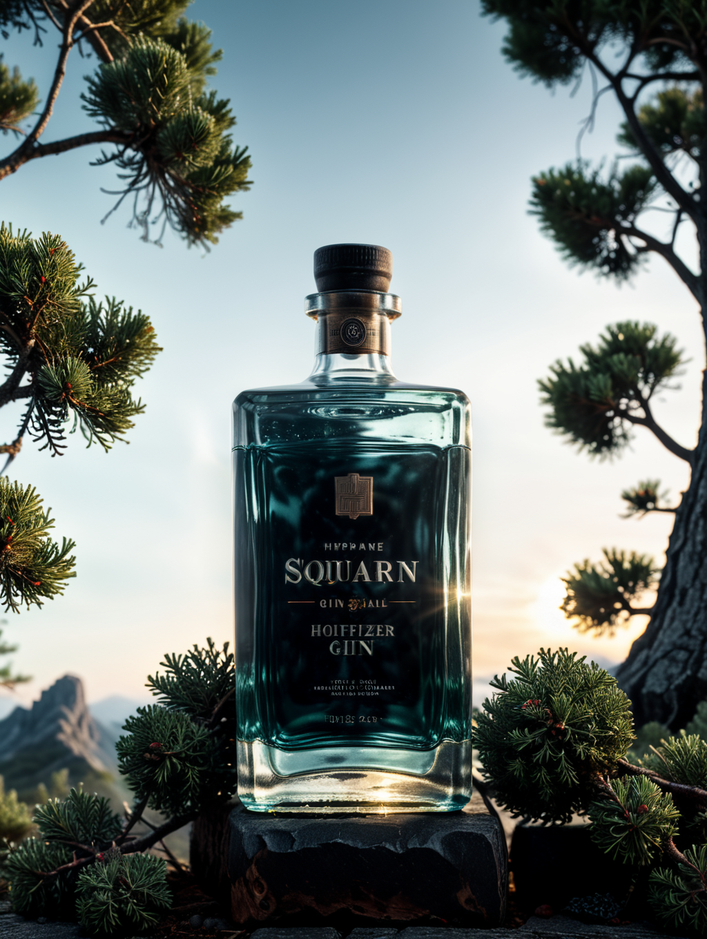 Premium Free ai Images | professional photography of square gin bottle ...