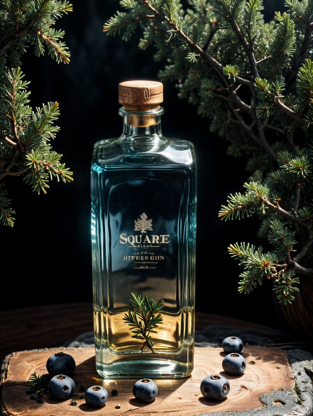 Premium Free ai Images | professional photography of square gin bottle ...