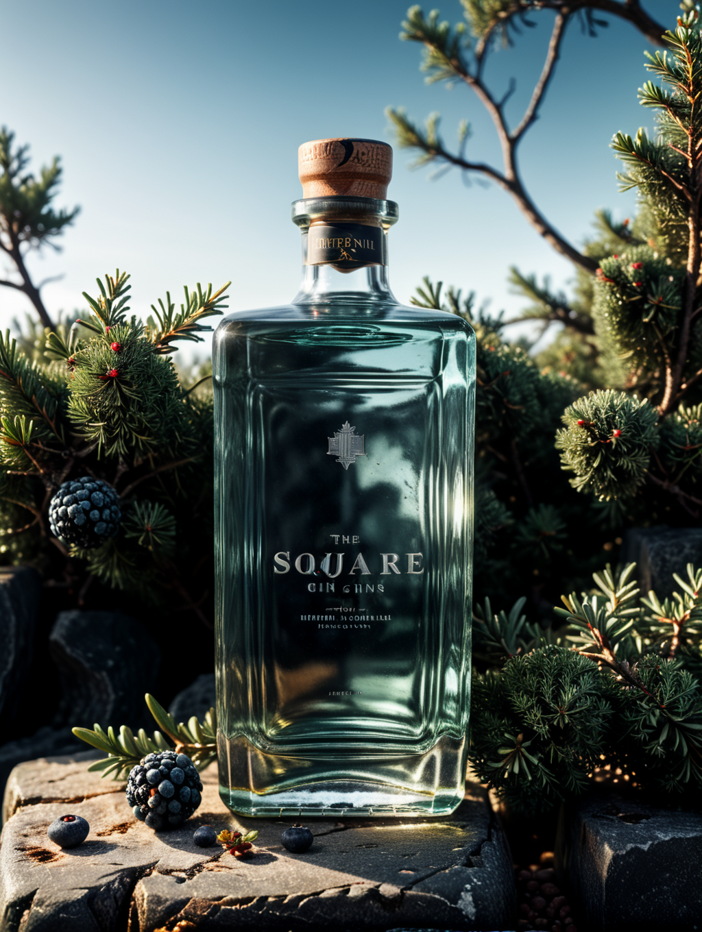 Premium Free ai Images | professional photography of square gin bottle ...