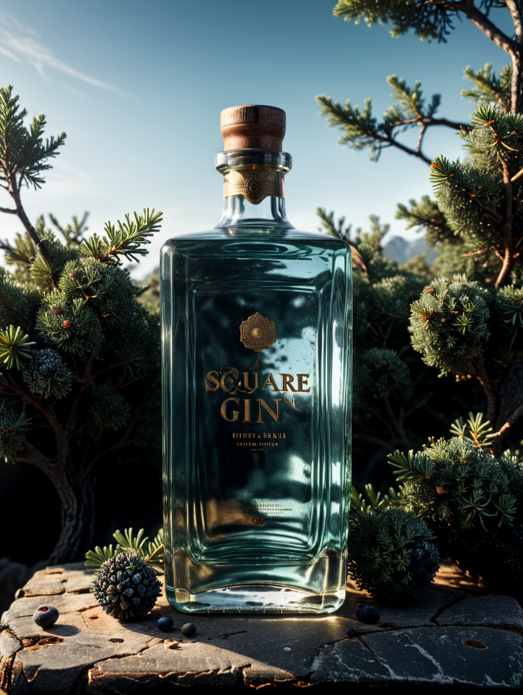 Premium Free ai Images | professional photography of square gin bottle ...