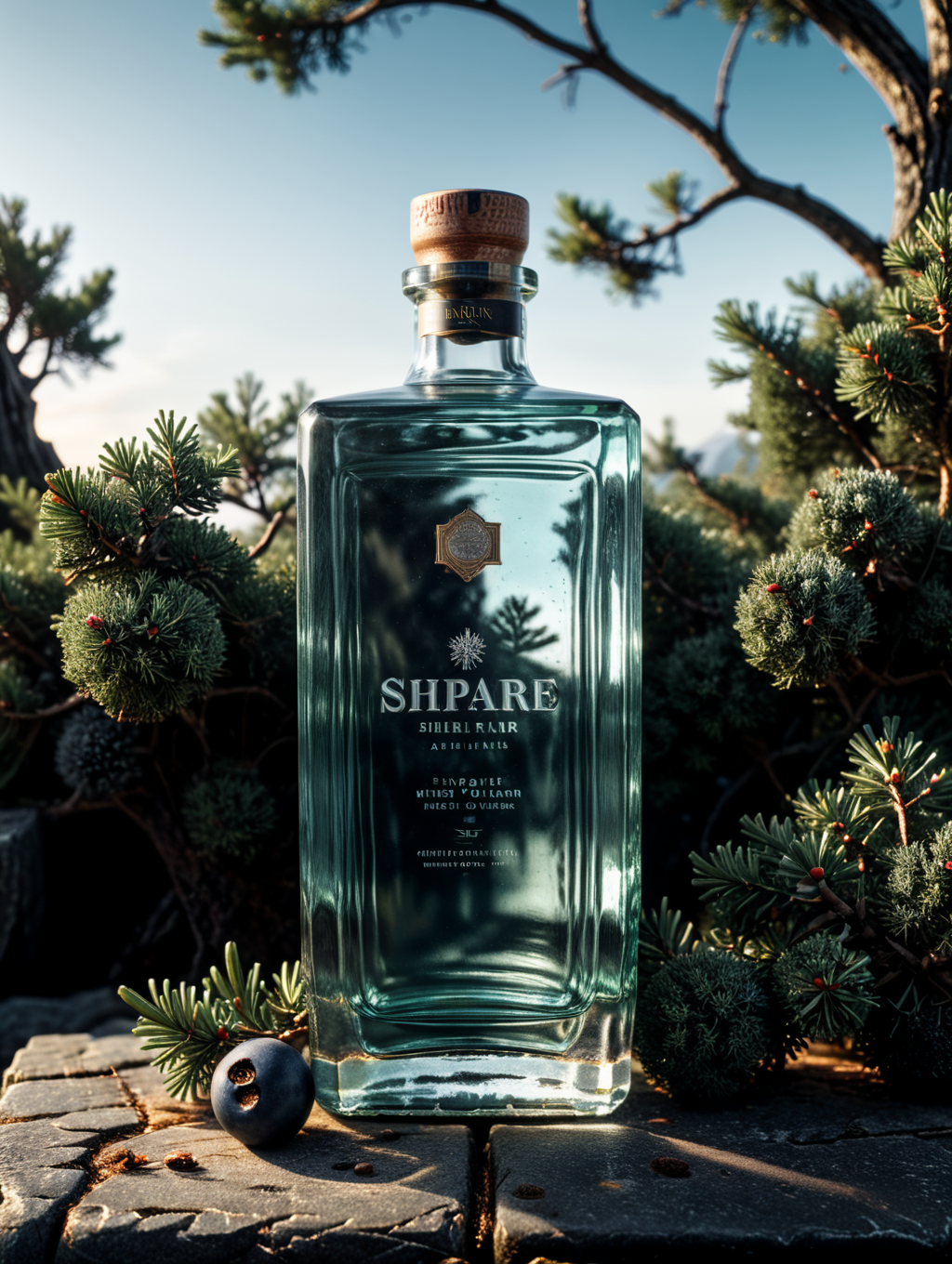 Premium Free ai Images | professional photography of square gin bottle ...