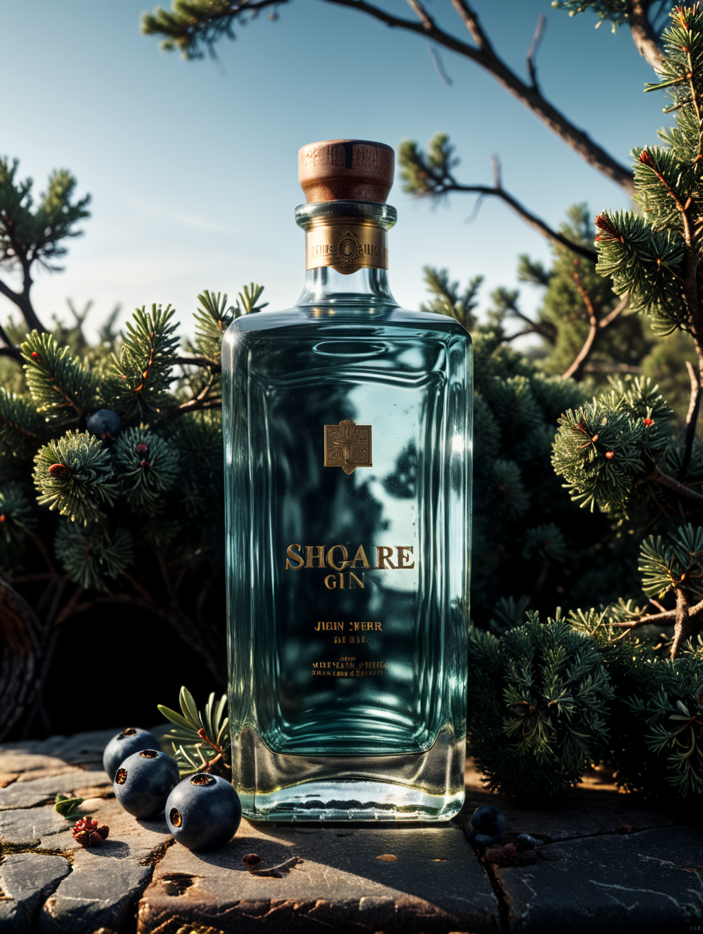 Premium Free ai Images | professional photography of square gin bottle ...
