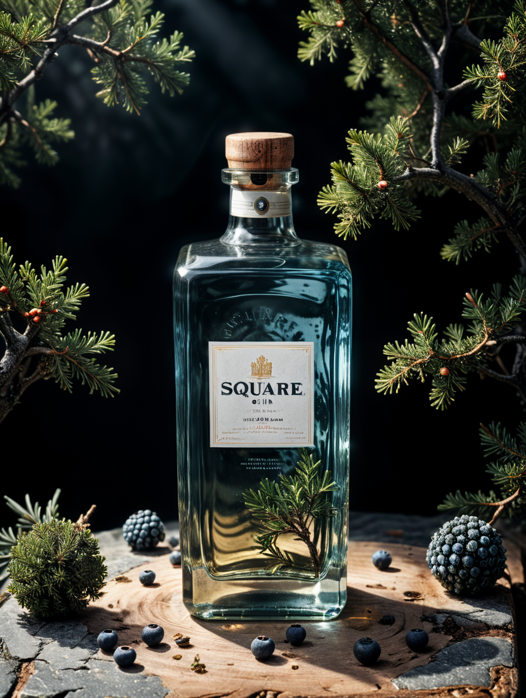 Premium Free ai Images | professional photography of square gin bottle ...