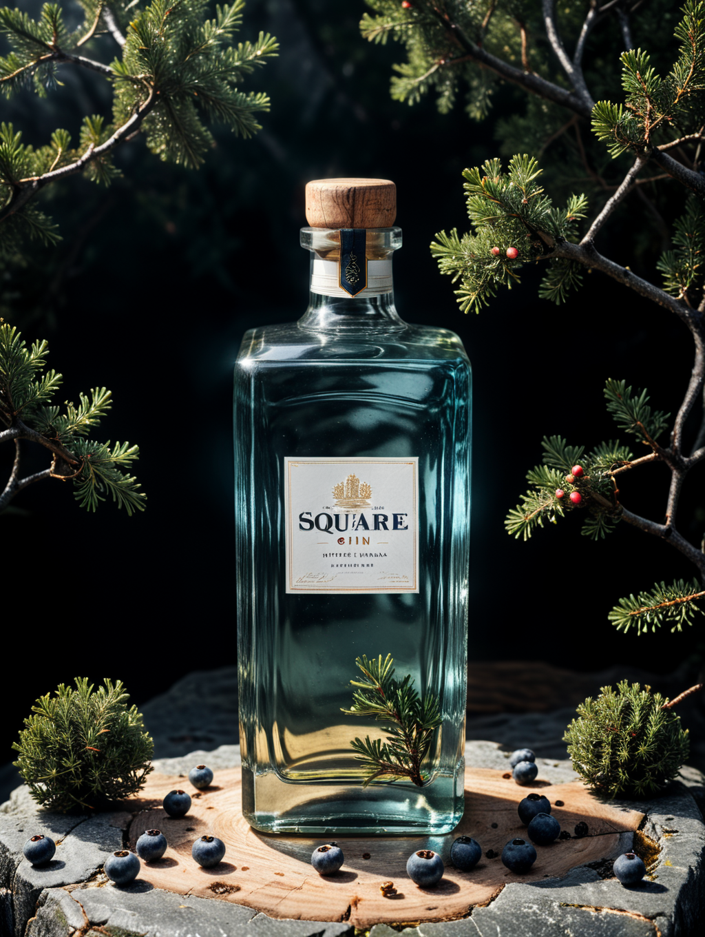 Premium Free ai Images | professional photography of square gin bottle ...