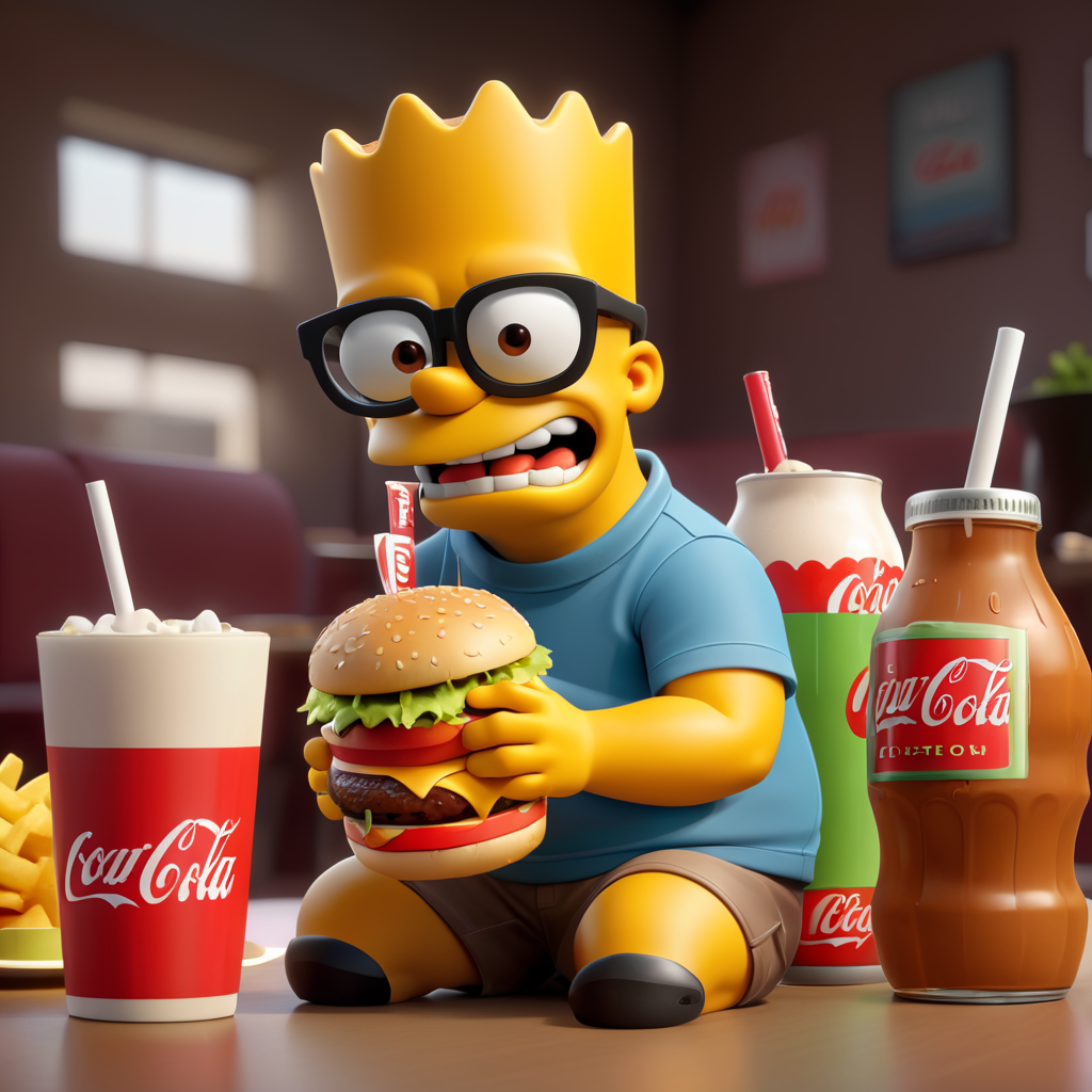Premium Free ai Images | bart simpson eat hamburger and drink coke