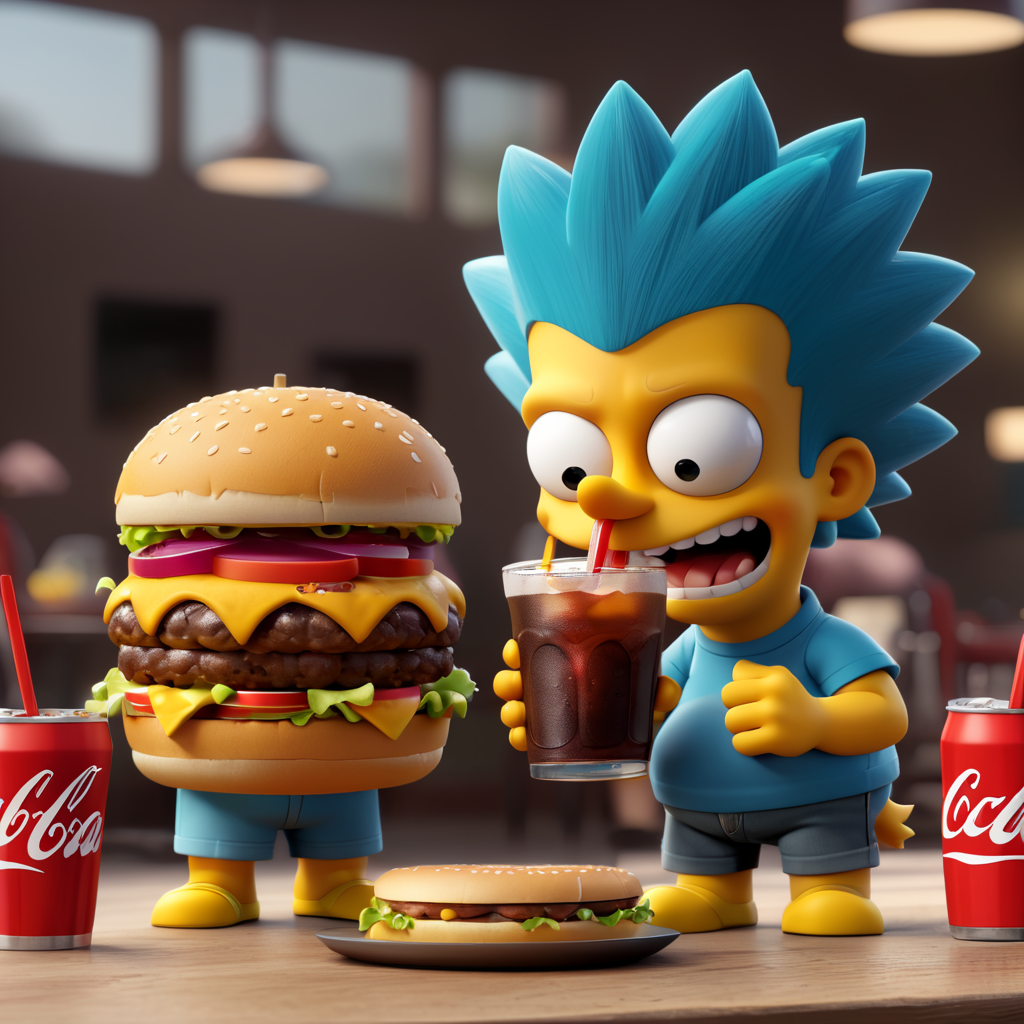 Premium Free ai Images | bart simpson eat hamburger and drink coke