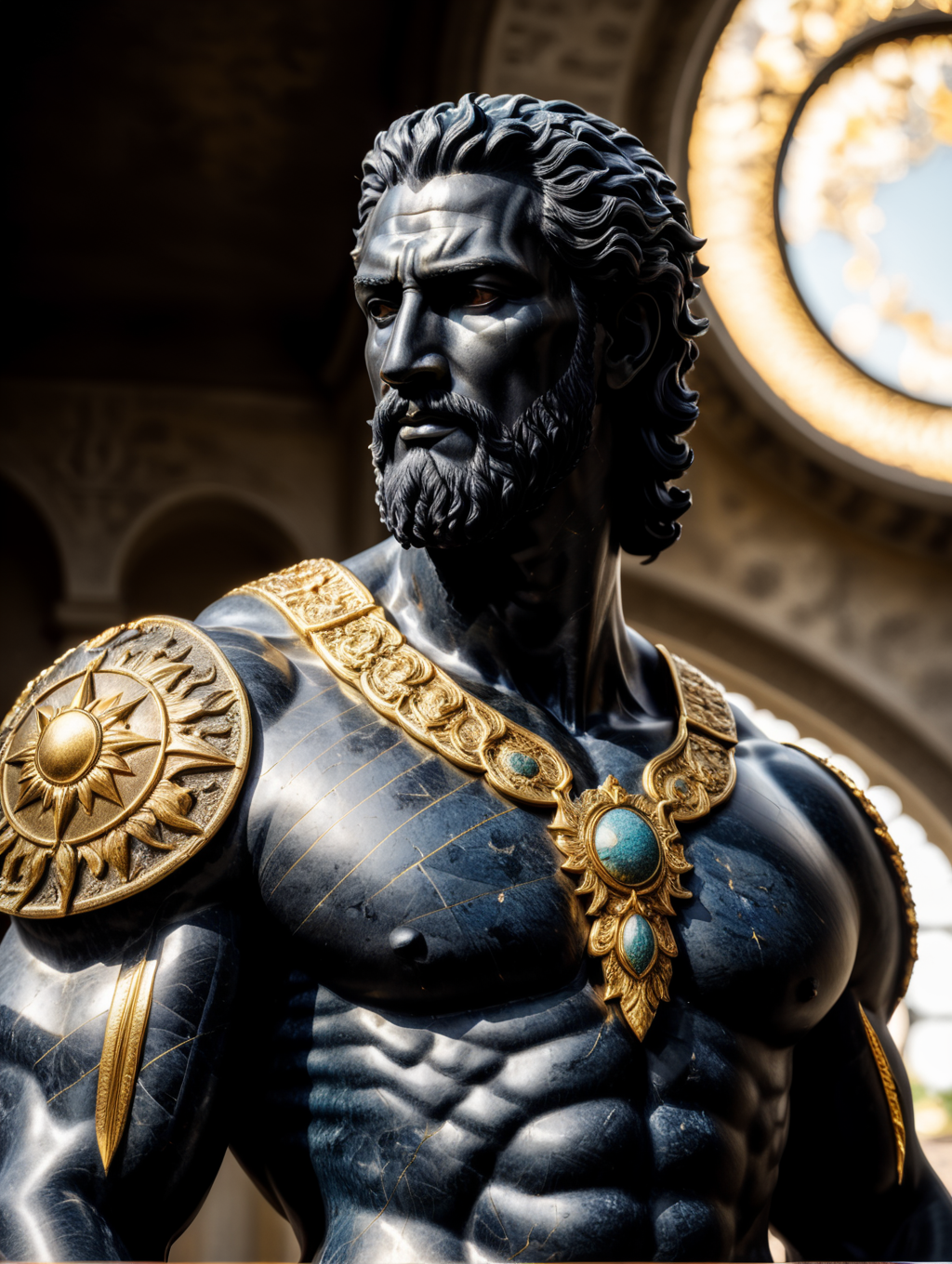 Premium Free ai Images | black matte marble statue of zeus ray of the ...