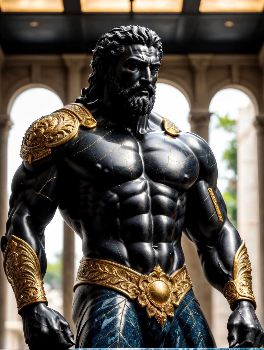 Premium Free ai Images | black matte marble statue of zeus ray of the ...