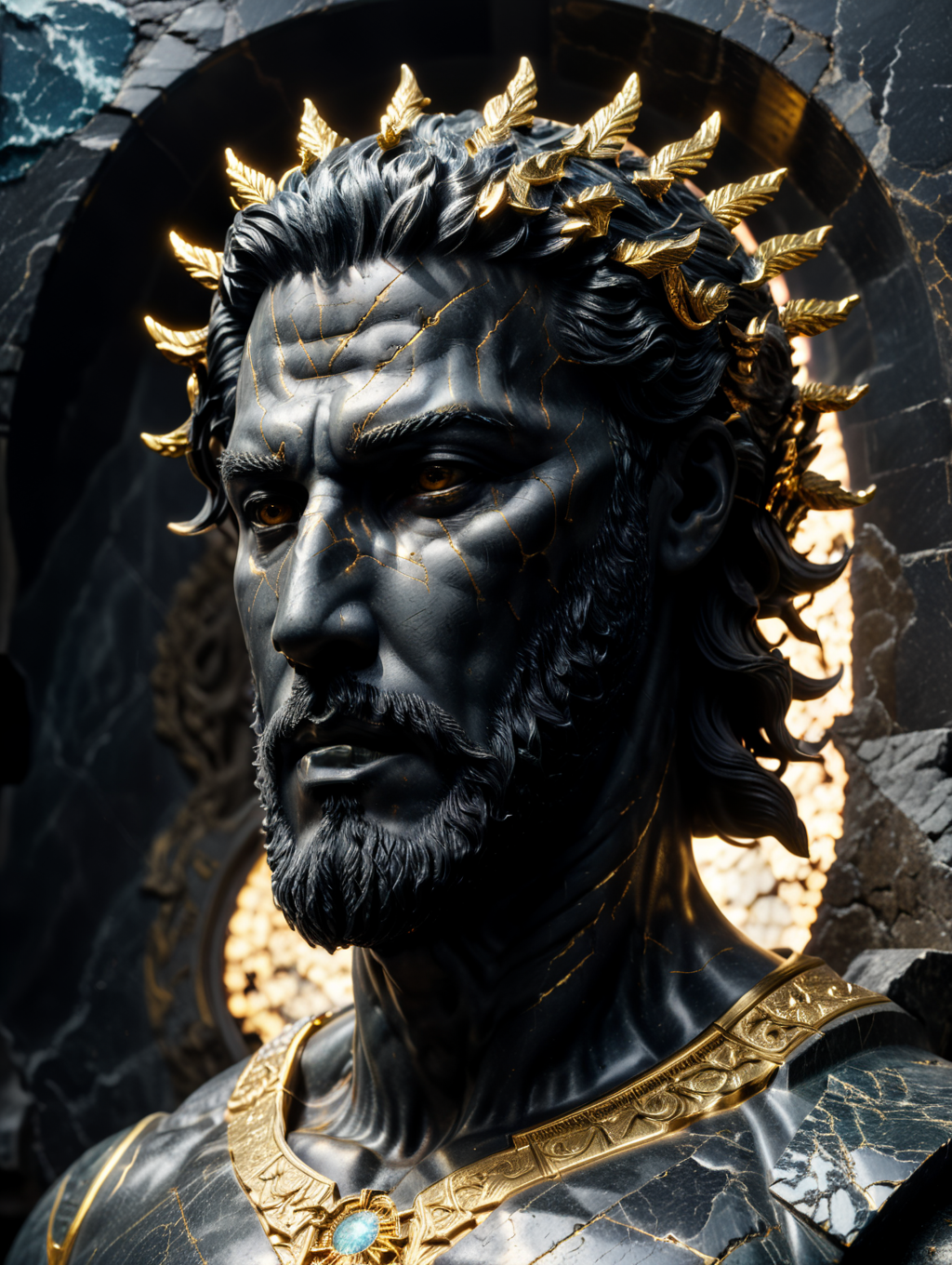 Premium Free ai Images | black matte marble statue of zeus ray of the ...