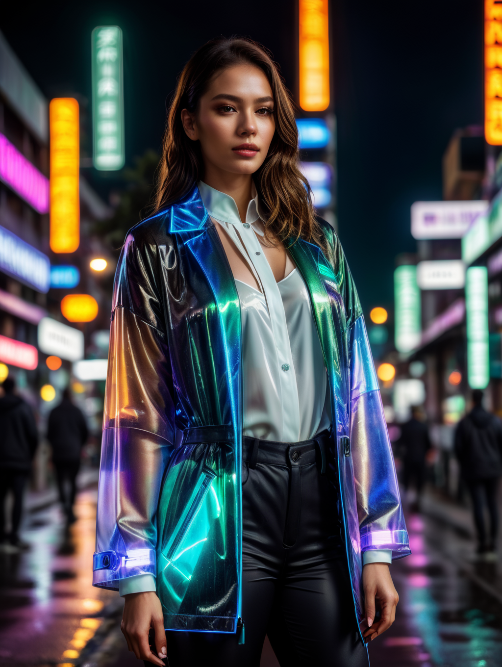 Premium Free ai Images | women wearing translucent coat standing on ...