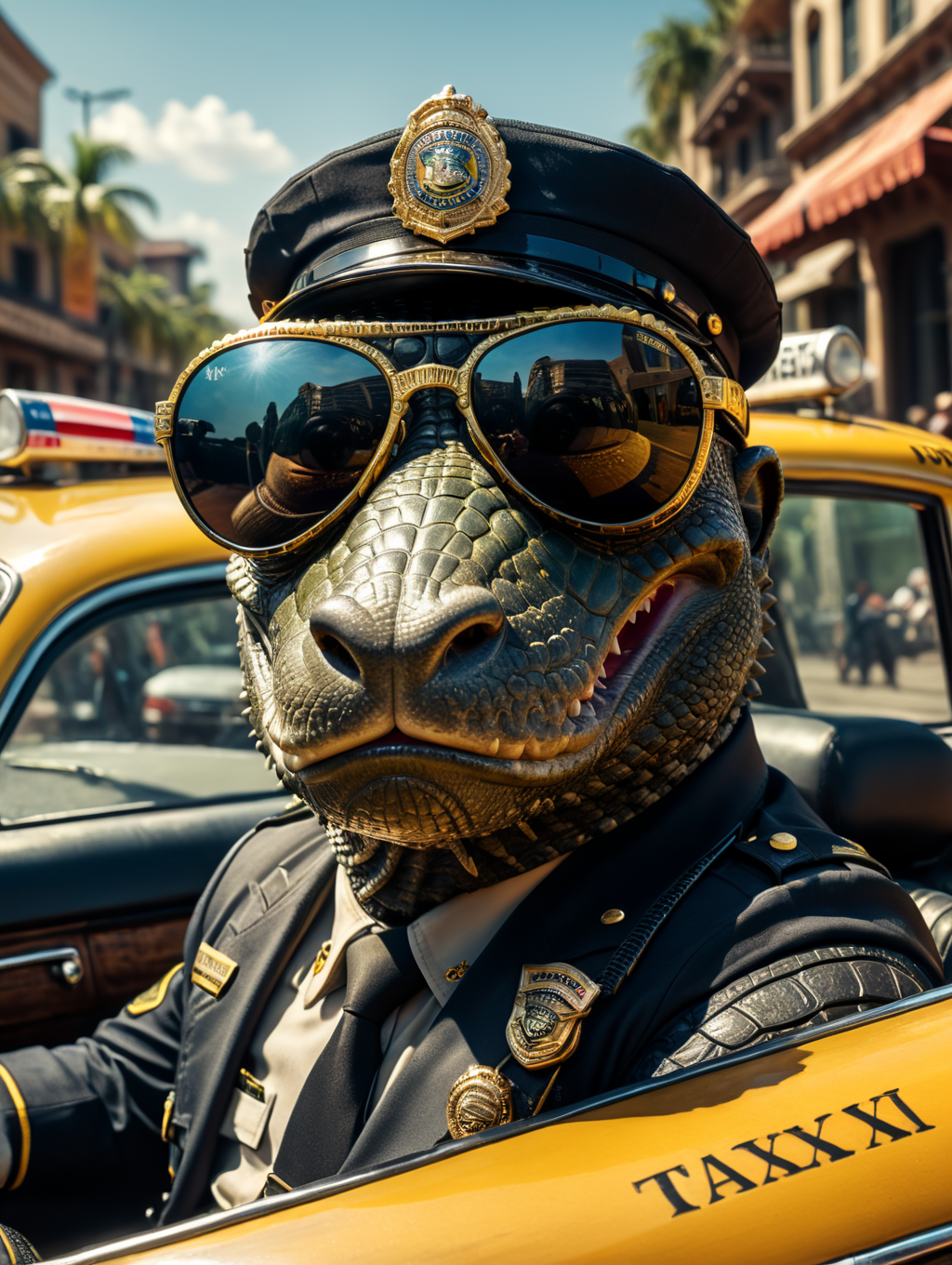 Premium Free ai Images | alligator police officer sitting behind the ...