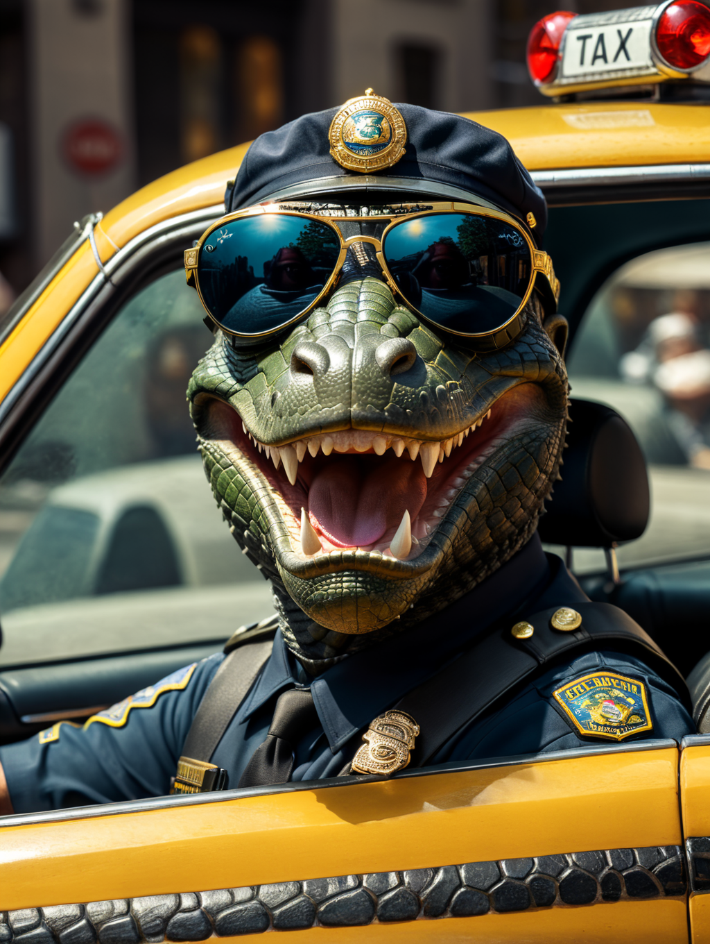 Premium Free ai Images | alligator police officer sitting behind the ...