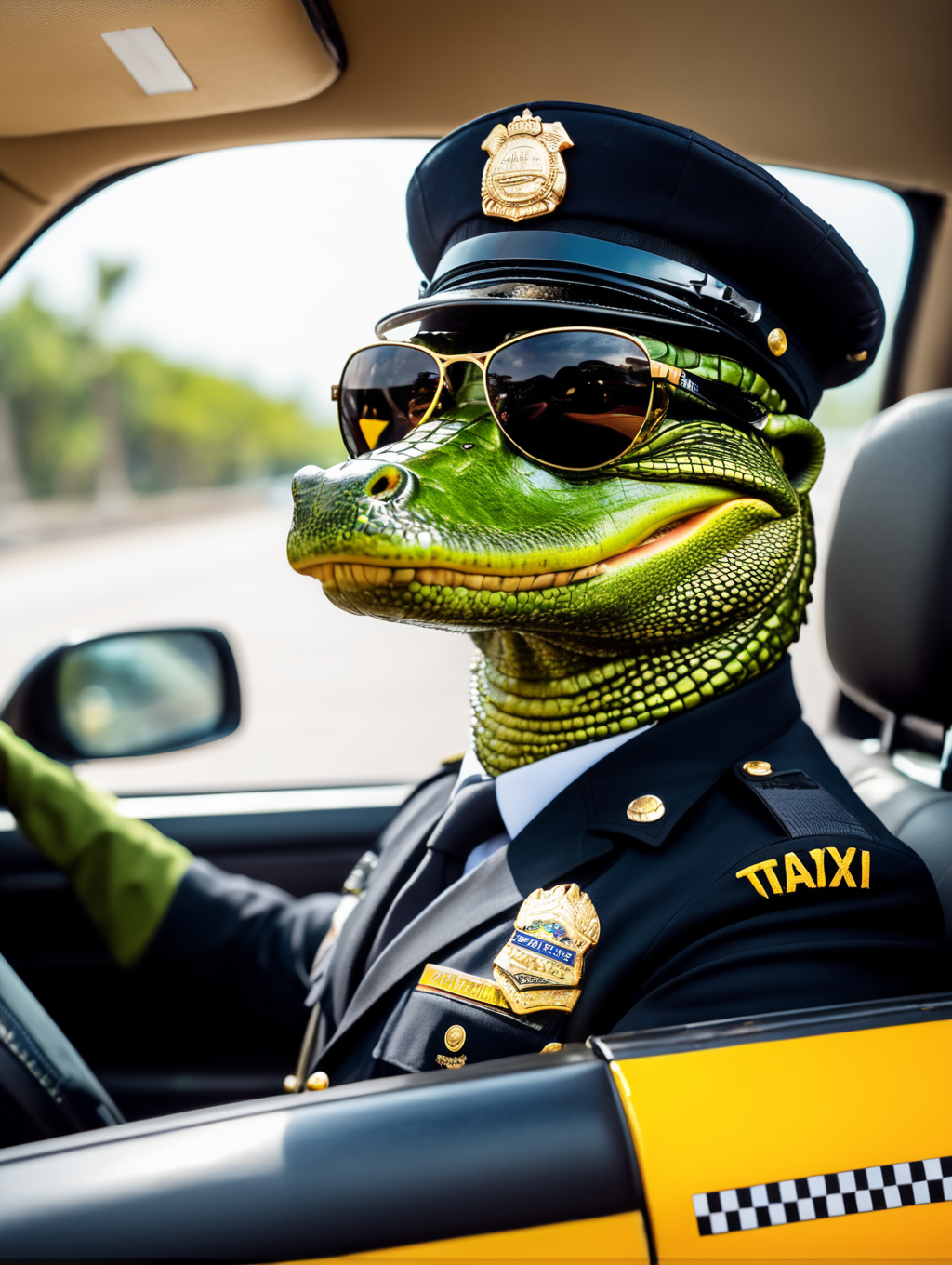 Premium Free ai Images | alligator police officer sitting behind the ...
