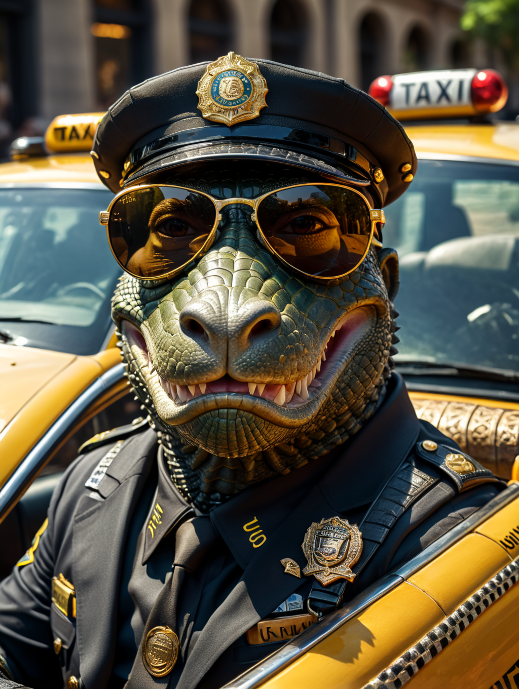 Premium Free ai Images | alligator police officer sitting behind the ...