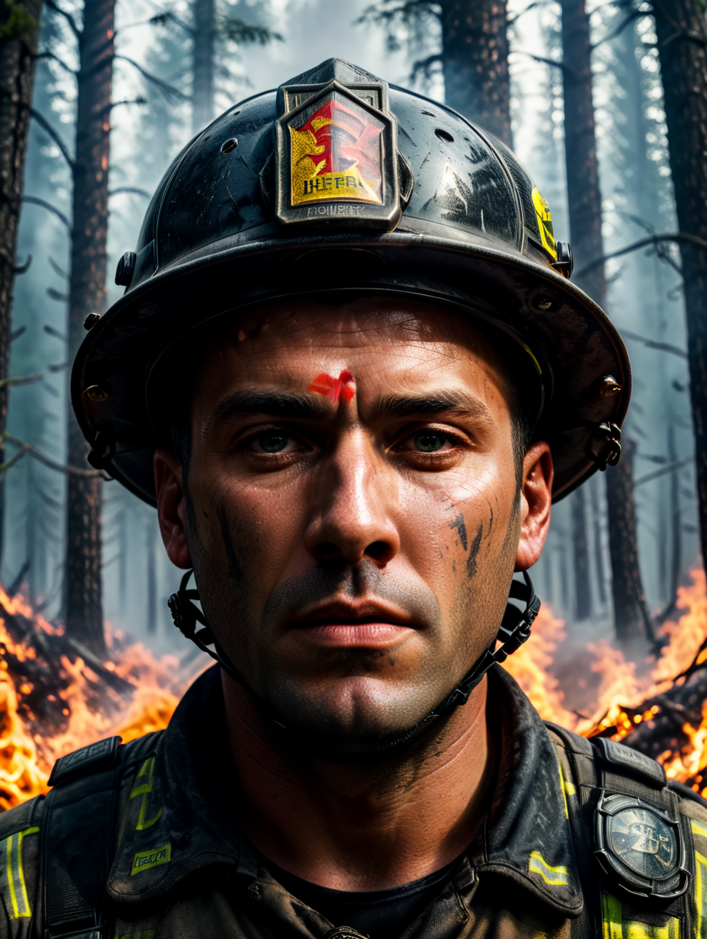 Premium Free ai Images | epic portrait of firefighter forest fire ...