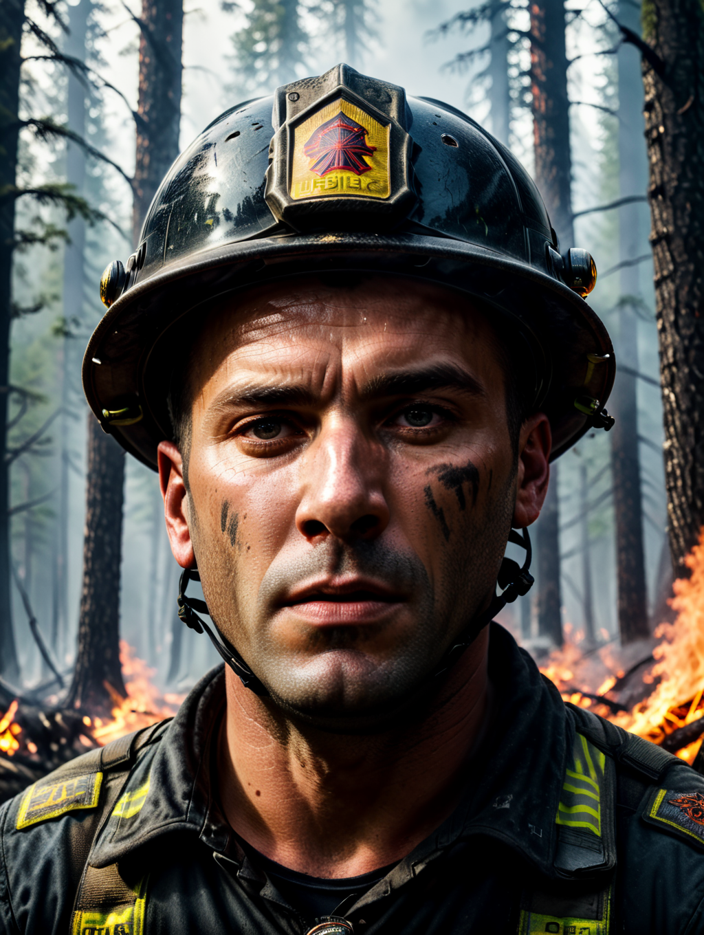 Premium Free ai Images | epic portrait of firefighter forest fire ...