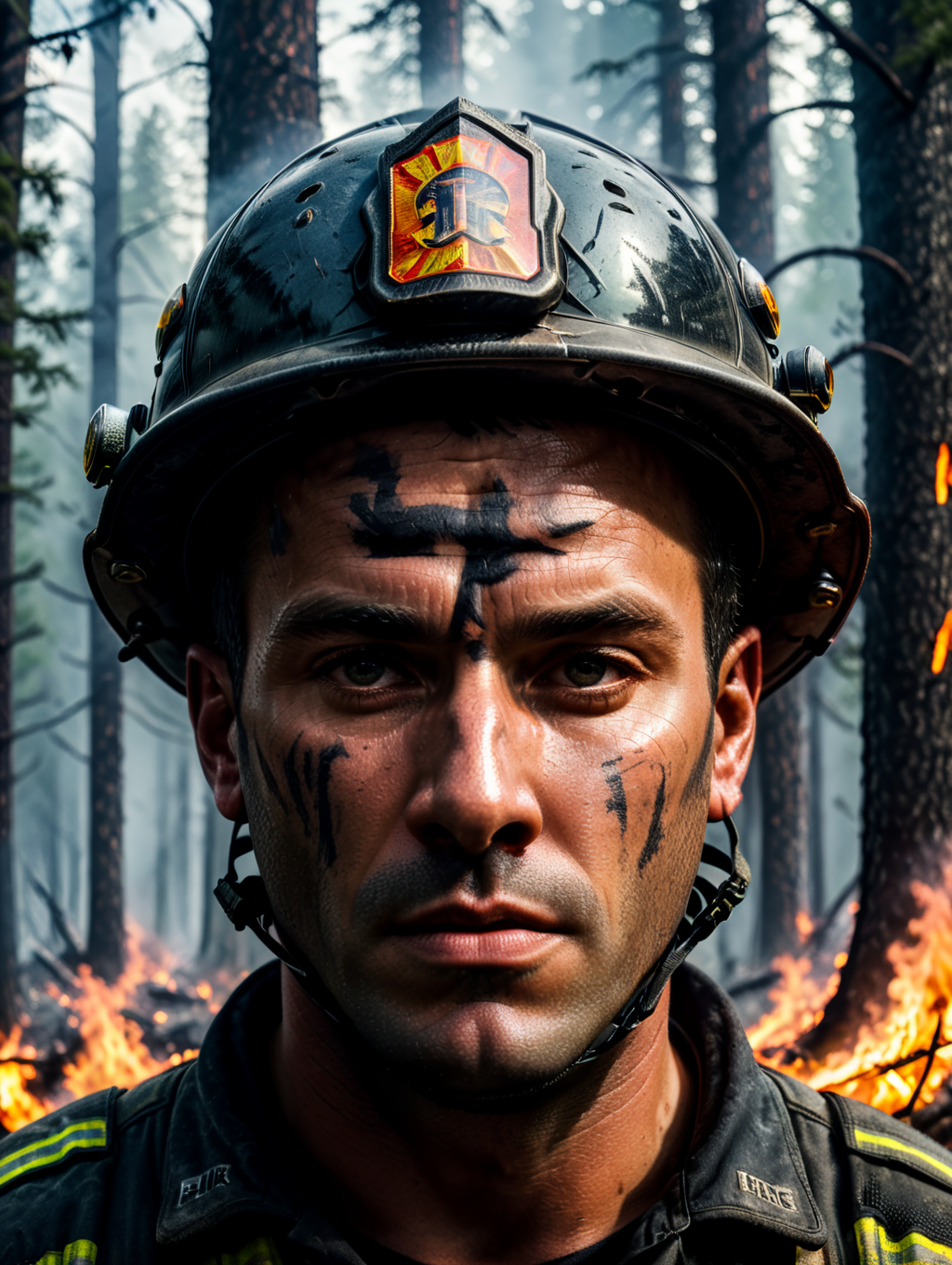 Premium Free ai Images | epic portrait of firefighter forest fire ...