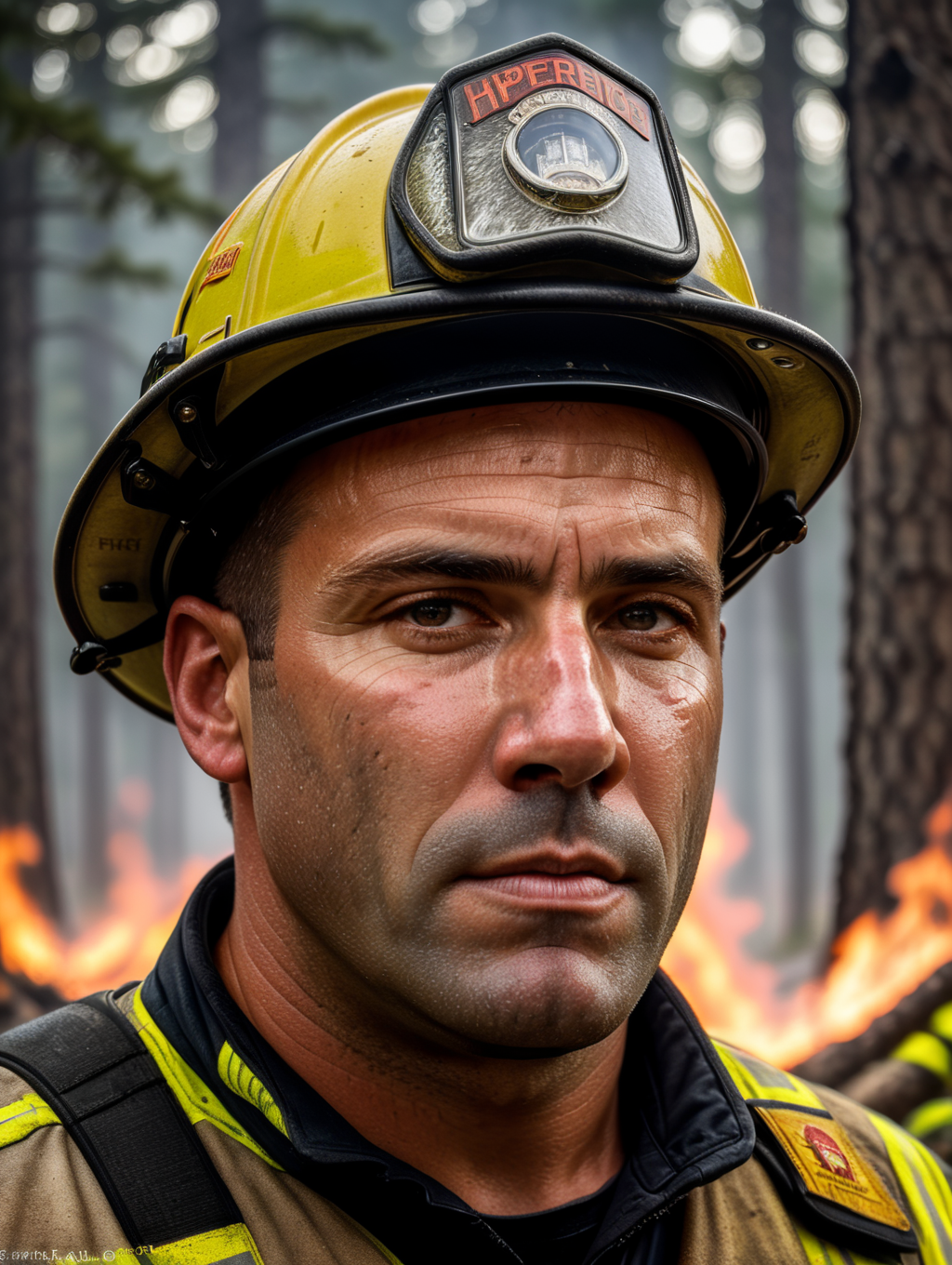 Premium Free ai Images | epic portrait of firefighter forest fire ...