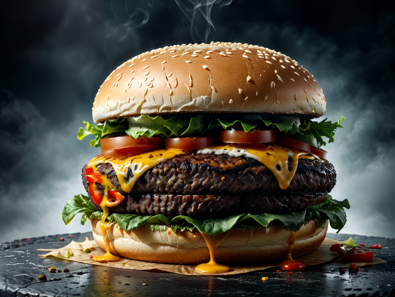 Premium Free ai Images | an appetizing burger with lettuce tomato and ...