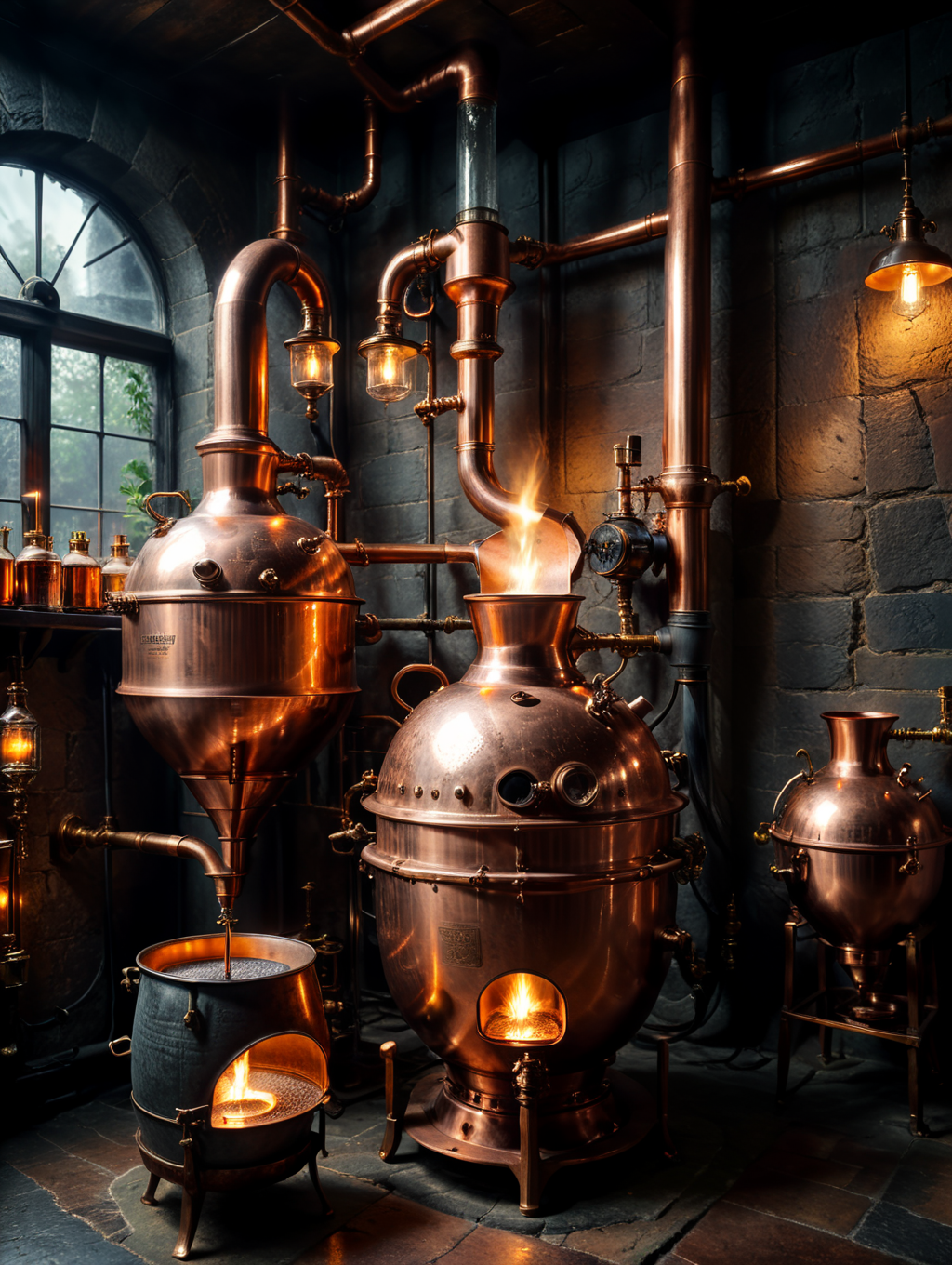 Premium Free ai Images | close up of copper distillation unit alembic ...