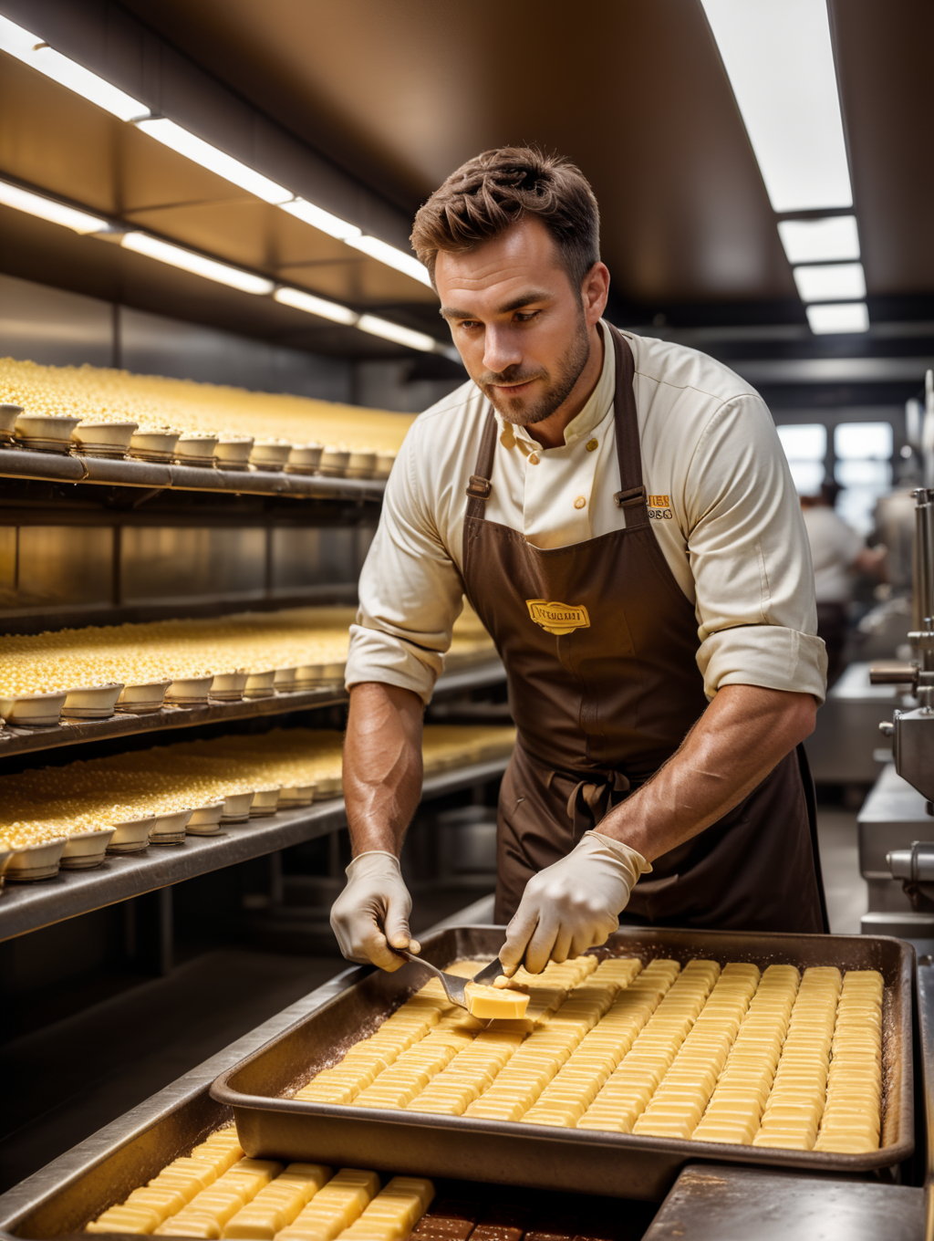 Premium Free ai Images | person made of butter running chocolate factory