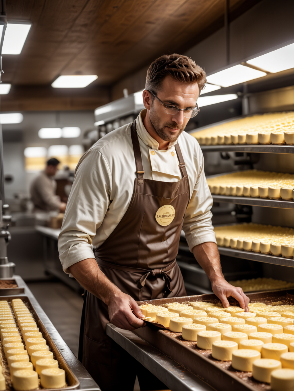 Premium Free ai Images | person made of butter running chocolate factory