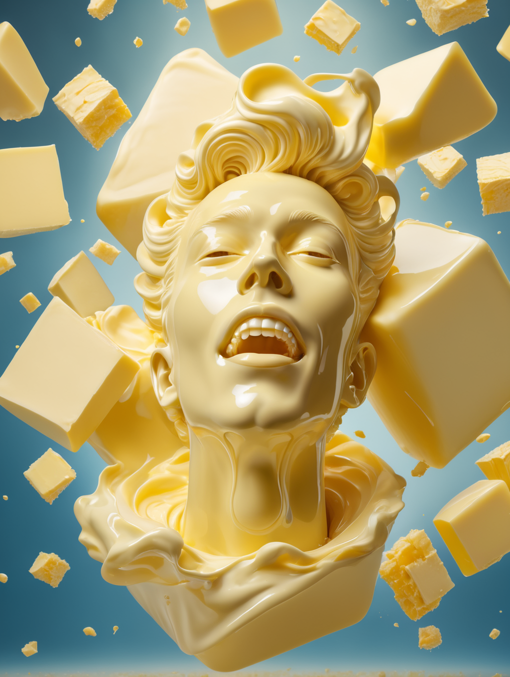 Premium Free ai Images | person made of butter object floating in mid ...