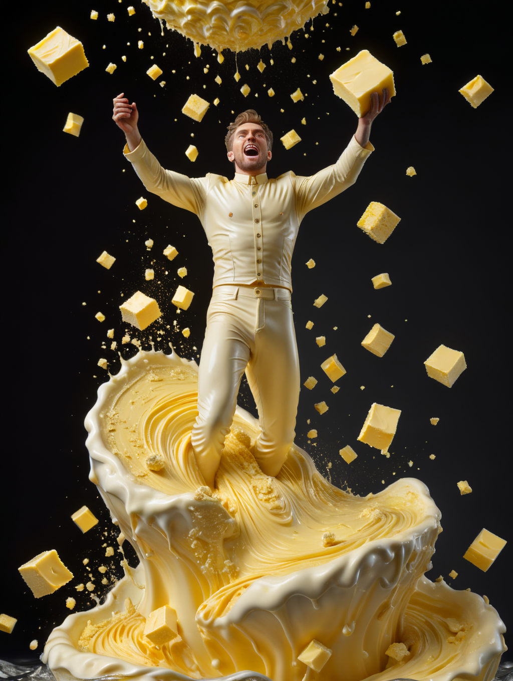 Premium Free ai Images | person made of butter object floating in mid ...