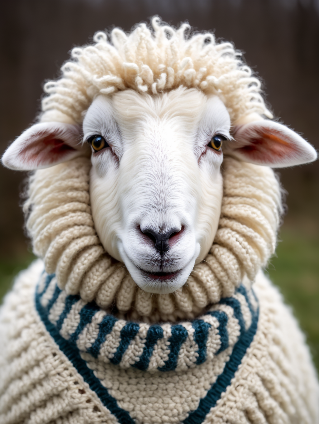 Premium Free ai Images | white sheep wearing very hirsute crocheted ...