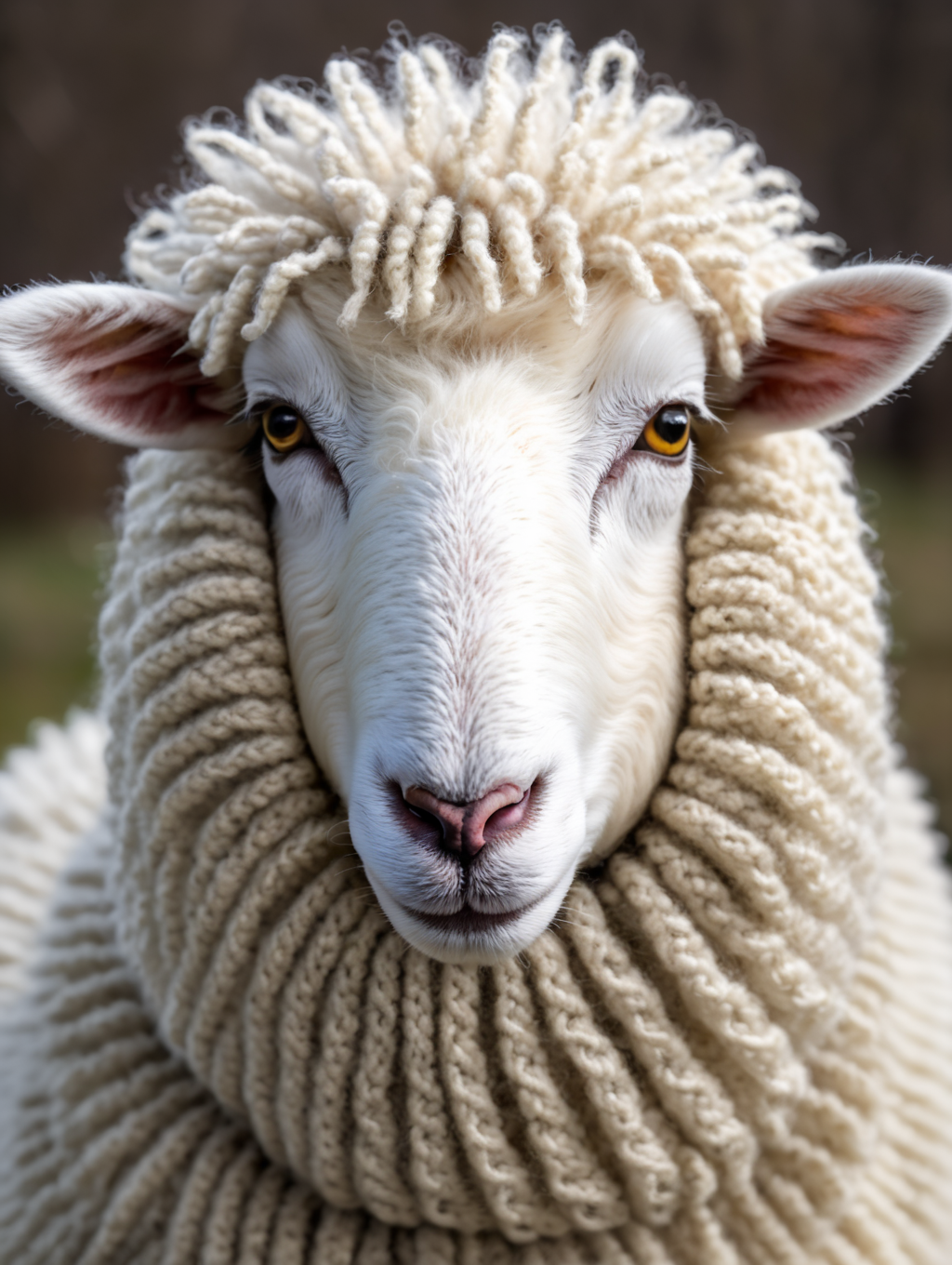 Premium Free ai Images | white sheep wearing very hirsute crocheted ...