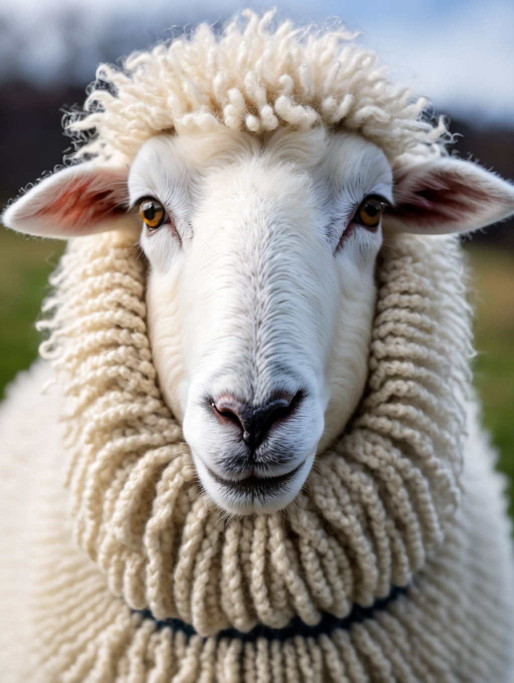Premium Free ai Images | white sheep wearing very hirsute crocheted ...