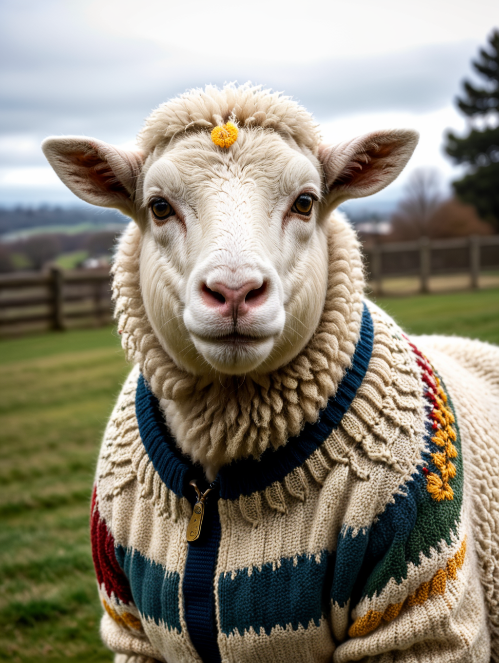 Premium Free ai Images | white sheep wearing very hirsute crocheted ...