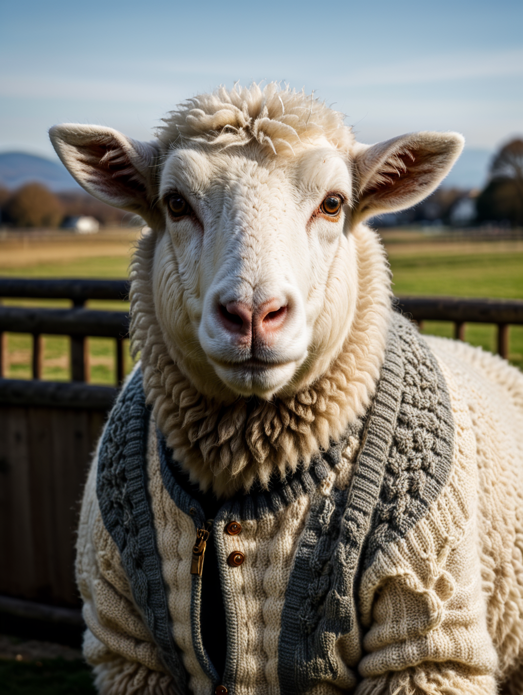 Premium Free ai Images | white sheep wearing very hirsute crocheted ...