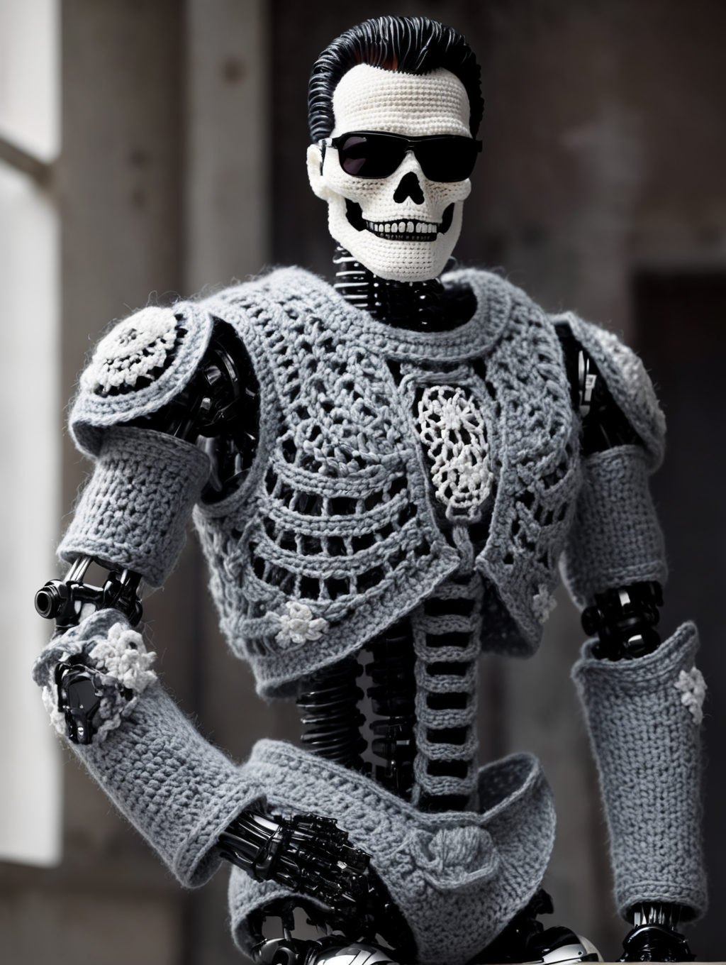 Premium Free ai Images | metal skeleton of terminator wearing very ...