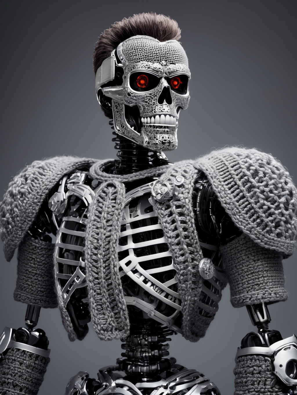 Premium Free ai Images | metal skeleton of terminator wearing very ...