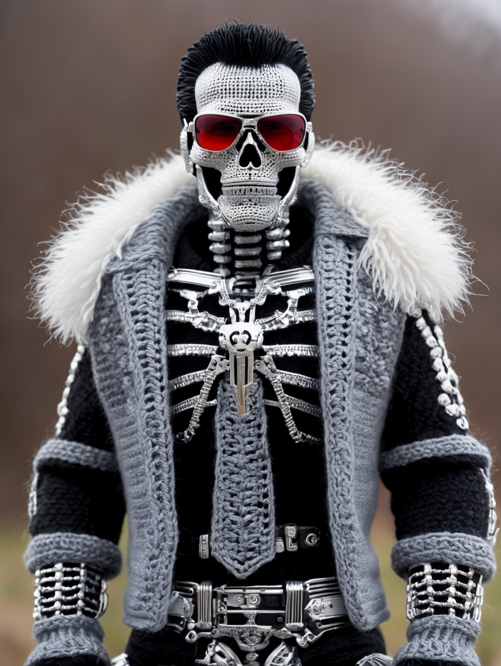 Premium Free ai Images | metal skeleton of terminator wearing very ...