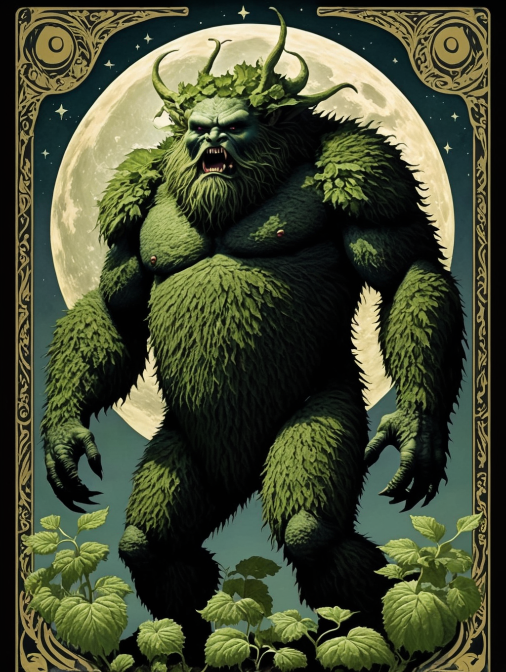 Premium Free ai Images | folk moon monster hirsute kudzu tarot card
