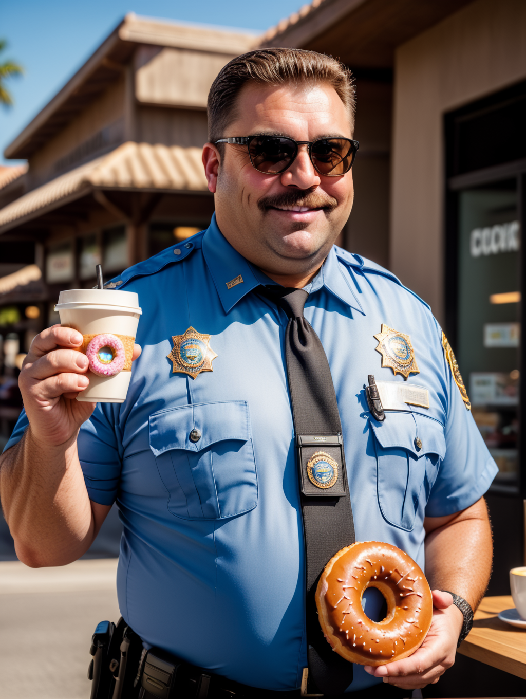 Premium Free ai Images | very fat cop with donut and cup of coffee ...