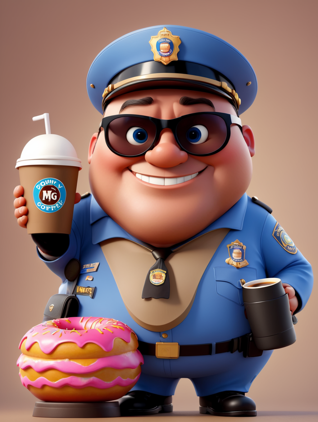 Premium Free ai Images | very fat cop with donut and cup of coffee ...